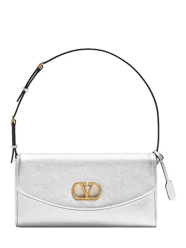 Valentino Garavani Vlogo Laminated Nappa Leather Small Shoulder Bag - Silver