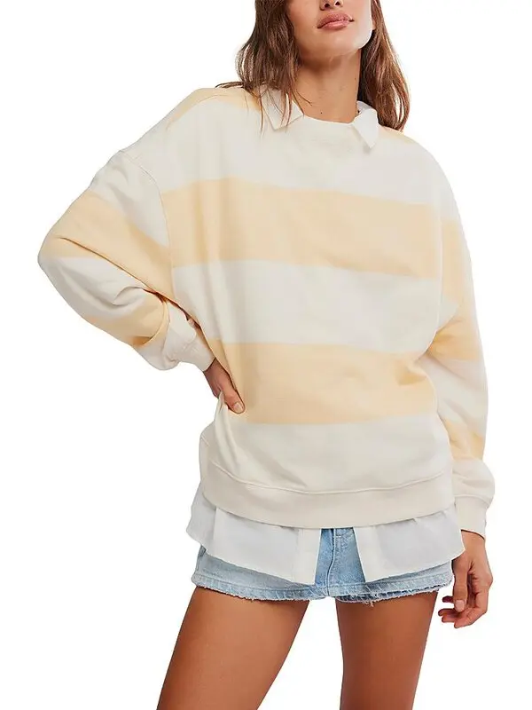 Free People Classic Striped Crewneck Top - Apricot