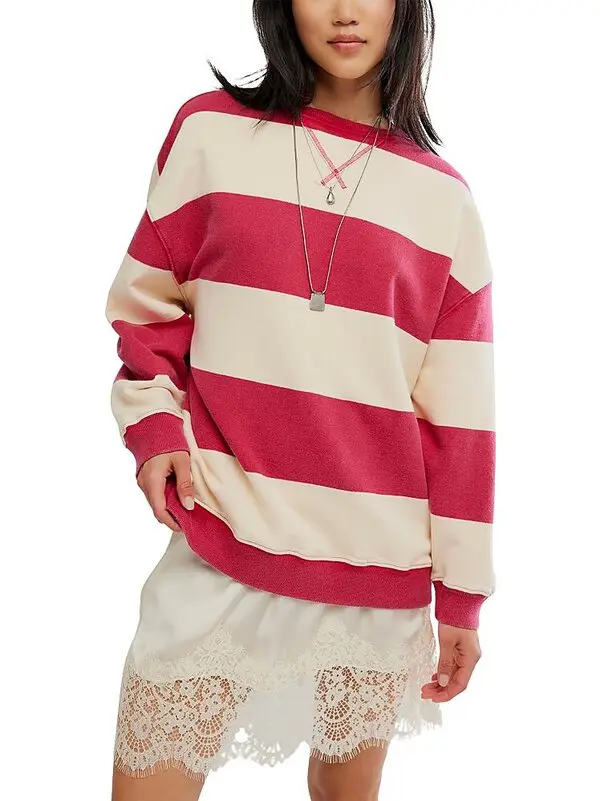 Free People Classic Stripe Crewneck Top - Cherry