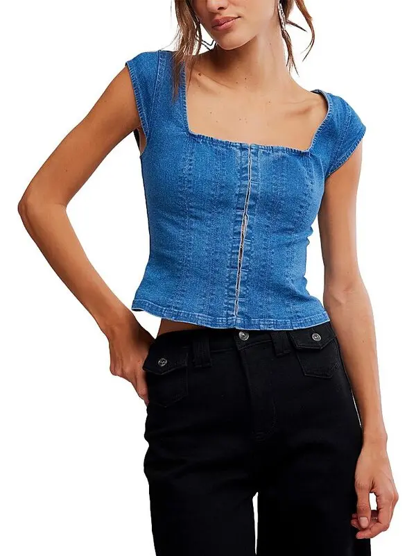 Free People Marilyn Denim Corset Top - Skylight