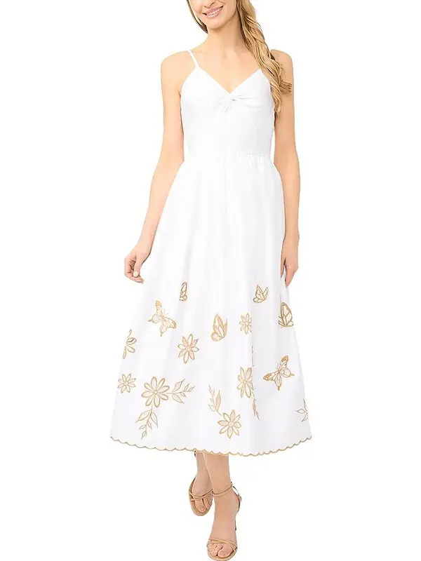 CECE DUPRAZ Spaghetti Strap Twist Bodice Dress - Ultra White