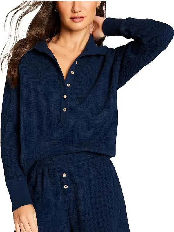 NEGATIVE Waffle Knit Pullover With Button Detailing - Navy