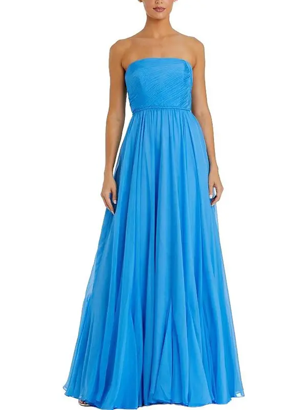 Mac Duggal Strapless Chiffon Gown With Braided Belt - Turquoise