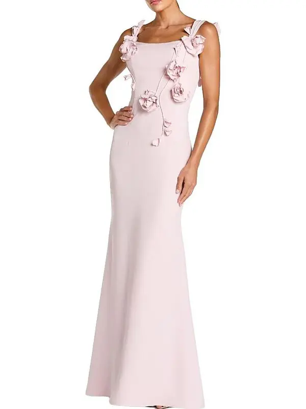 Mac Duggal Crepe Column Gown With Floral Applique - Blush