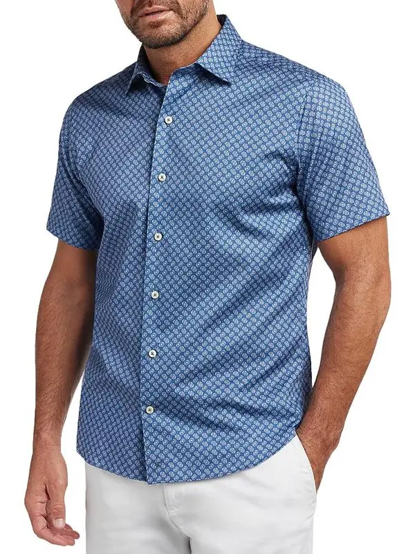 David Donahue Neat Print Short Sleeve Shirt - Navy