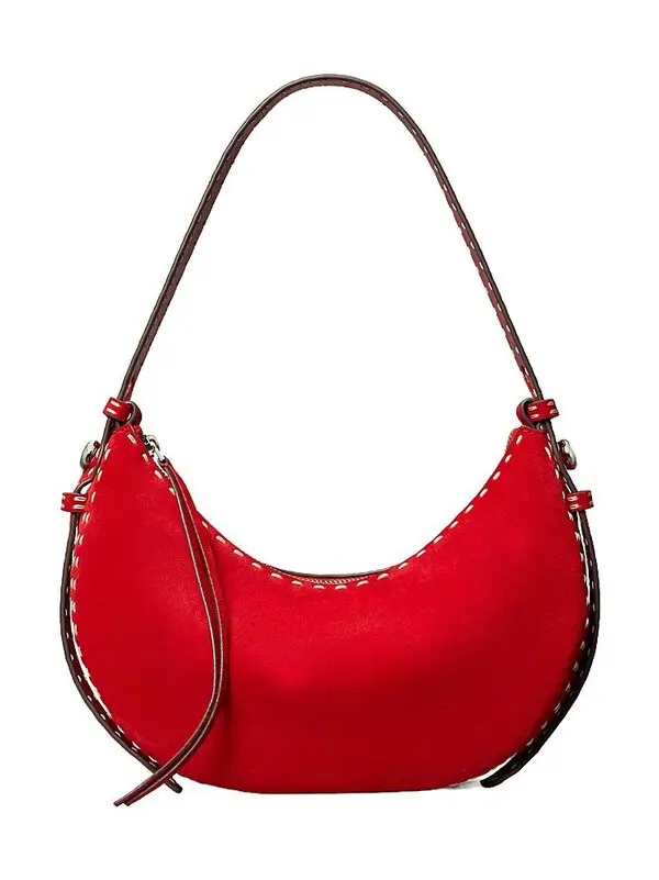 Tory Burch Romy Half Moon Suede Shoulder Bag - Toucan Red