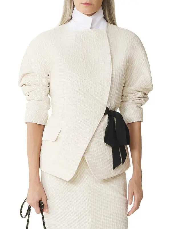LANVIN Belted Jacquard Jacket - Ecru Color.