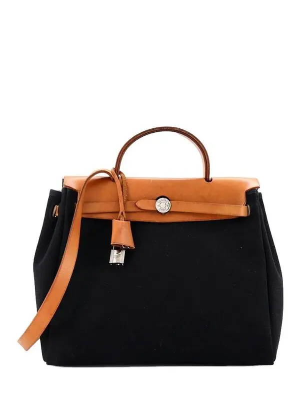 Hermès Pm Herbag Toile And Leather - Black/ Black/ Natural