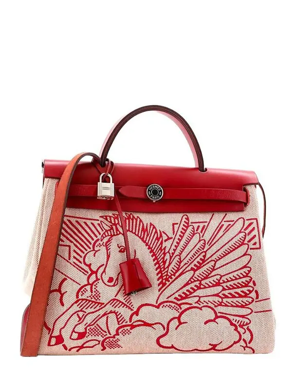 Hermès 31 Herbag Zip Pegase Pop Toile And Leather - Red