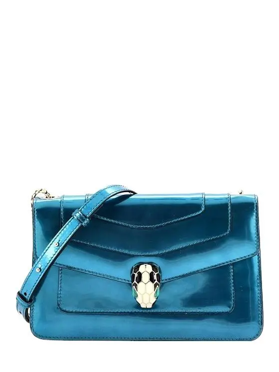 BVLGARI Small Serpenti Forever Metallic Leather Shoulder Bag - Blue