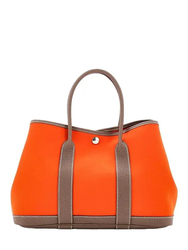 Hermès 30 Garden Party Tote Toile And Leather - Orange/ Grey/ Orange