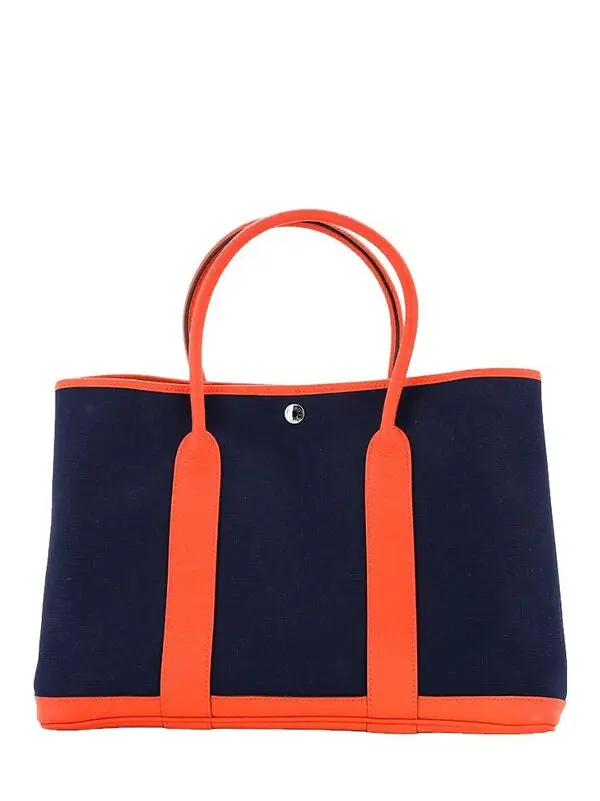 Hermès 36 Garden Party Tote Toile And Leather - Orange/ Blue/ Orange