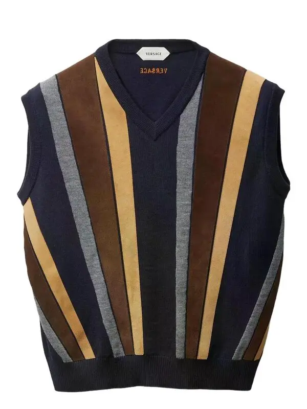 Versace Striped V-neck Vest - Blue