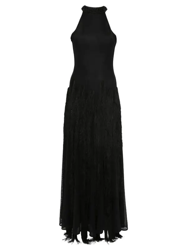 BLESS Fringed Halterneck Maxi Dress - Black