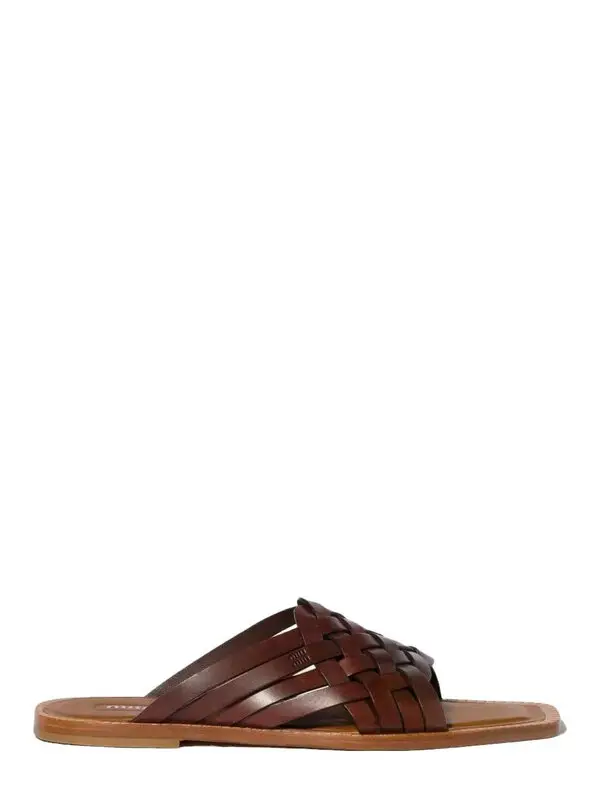 Miu Miu Woven Leather Slides - Brown