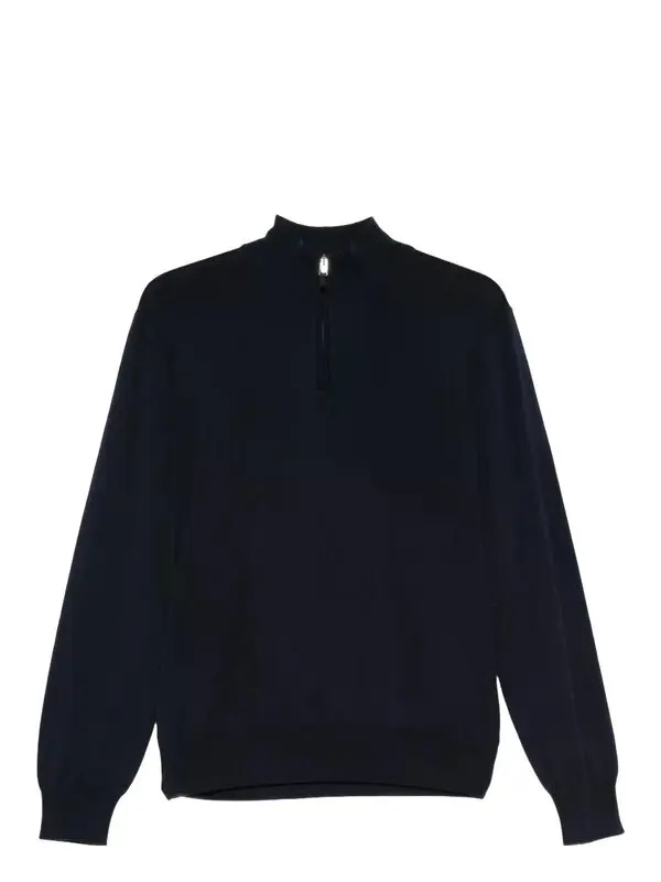 Canali Zip Mock-neck Sweater - Blue