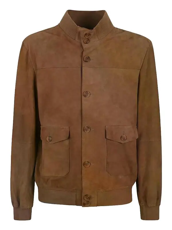 SWORD 6644 Buttoned Suede Jacket With Pockets - Brown