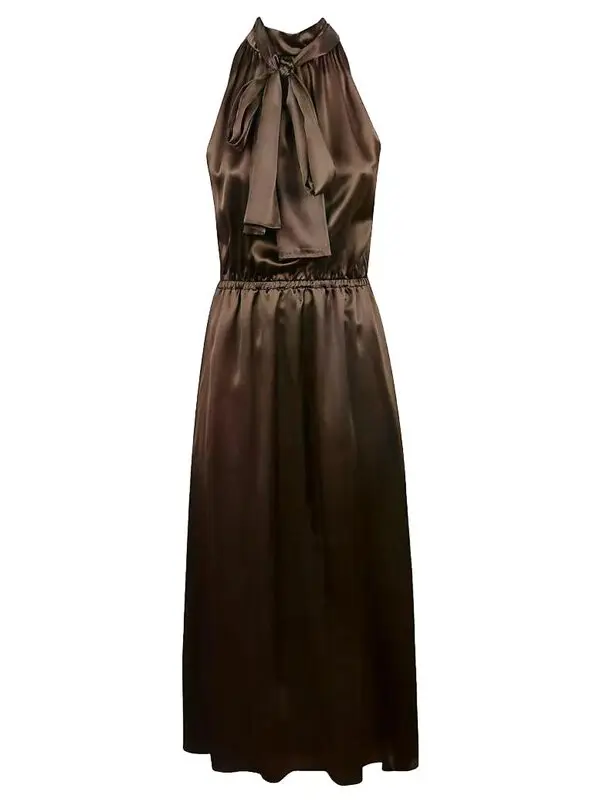 CRIDA MILANO Tie-neck Midi Dress - Brown