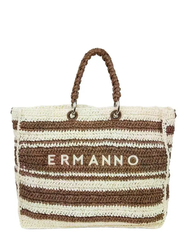 Ermanno Scervino Striped Raffia Tote Bag - Neutrals