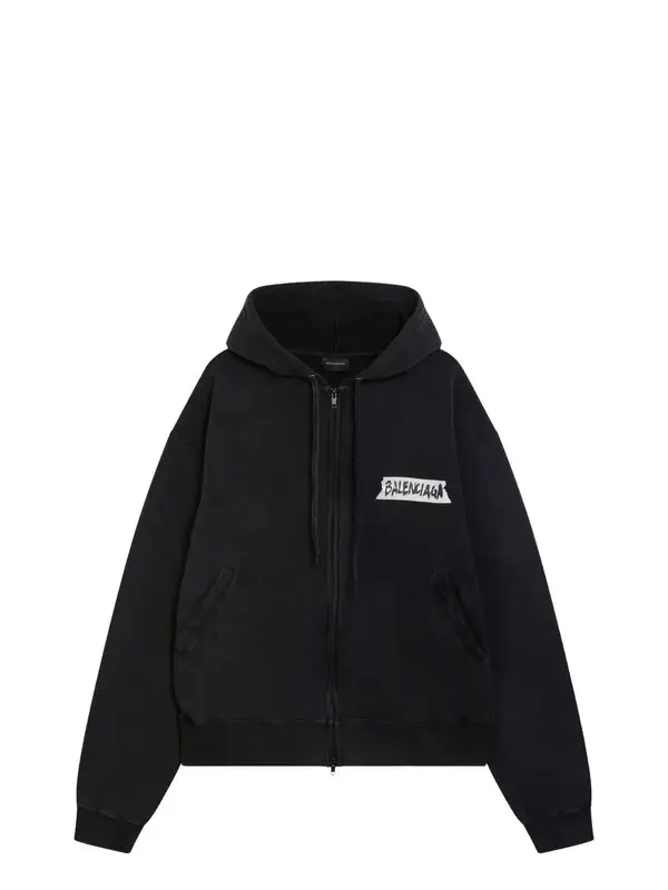 Balenciaga Logo-detail Zip-up Hoodie - Black