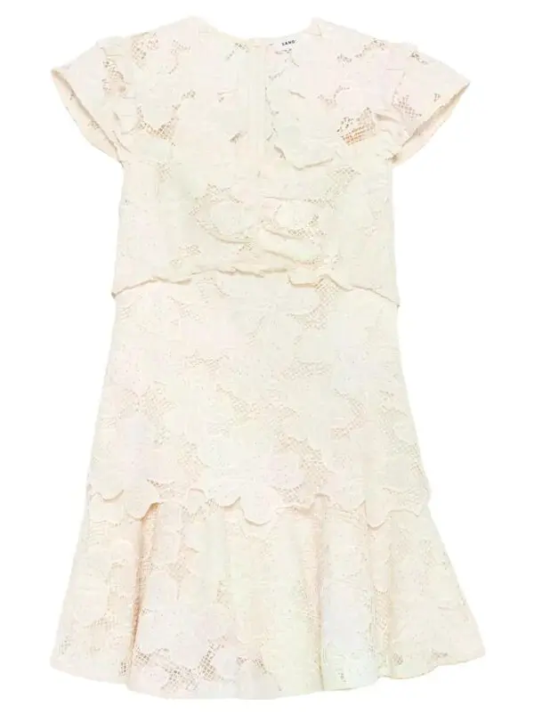 Sandro Floral-embroidered Lace Mini Dress - Neutrals