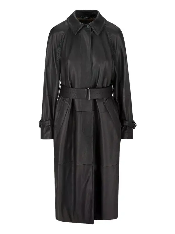 Max Mara Leather Trench Coat - Black