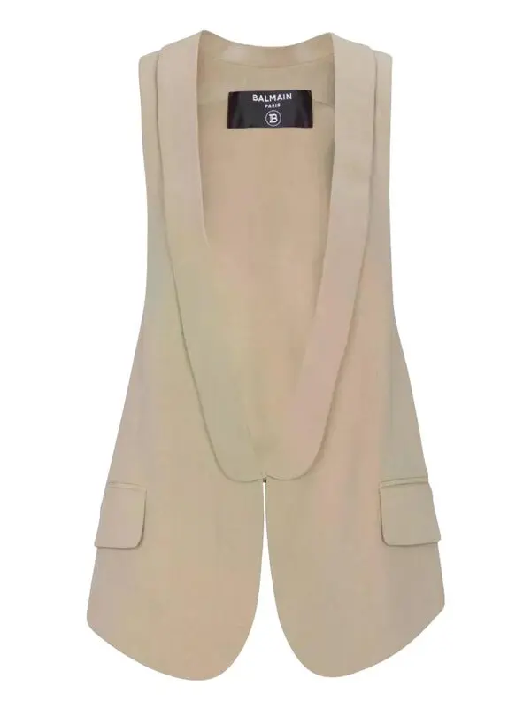 Balmain Asymmetrical Gabardine Gilet - Neutrals