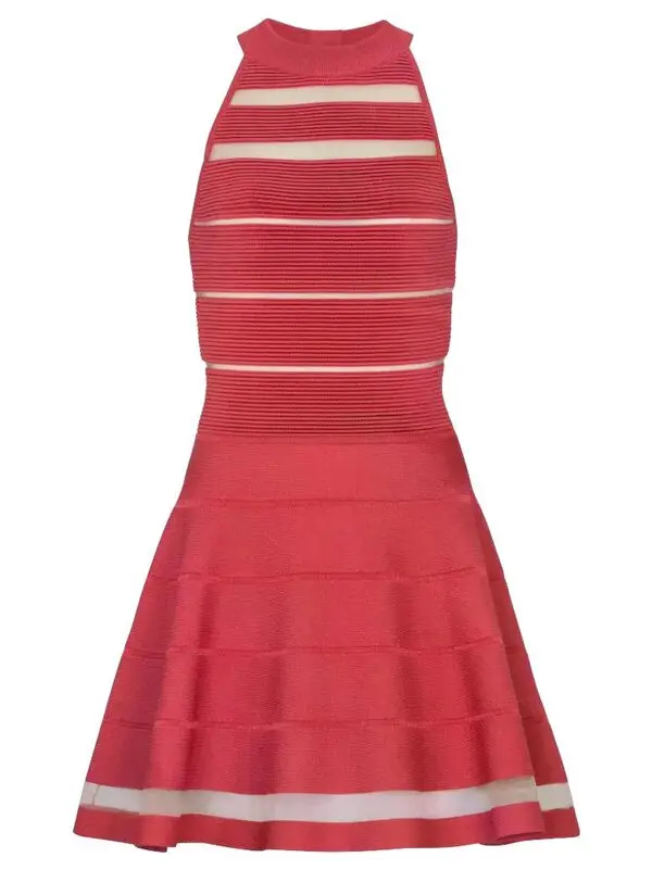 Balmain Striped Knit Flare Dress - Red