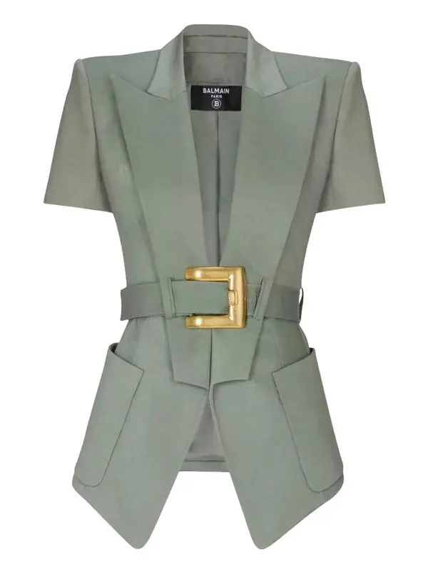 Balmain Anthem Belted Gabardine Jacket - Green