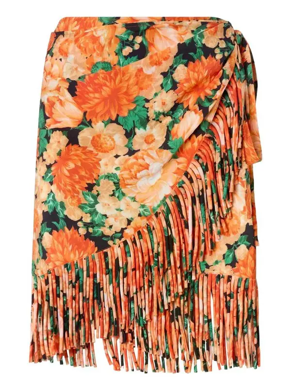 Pinko Floral-pattern Fringed Skirt - Orange