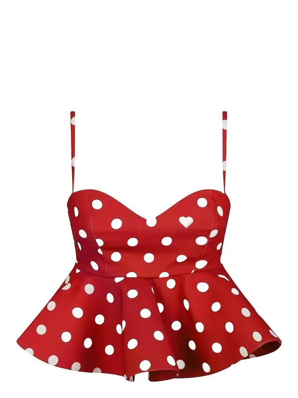Fiorucci Polka-dot Peplum Top - Red