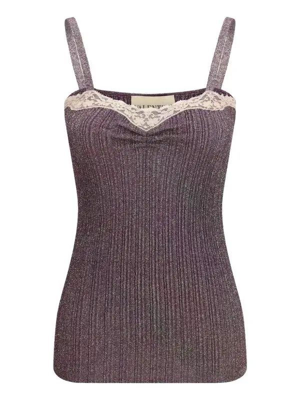 Valentino Garavani Lace-trim Ribbed Top - Purple
