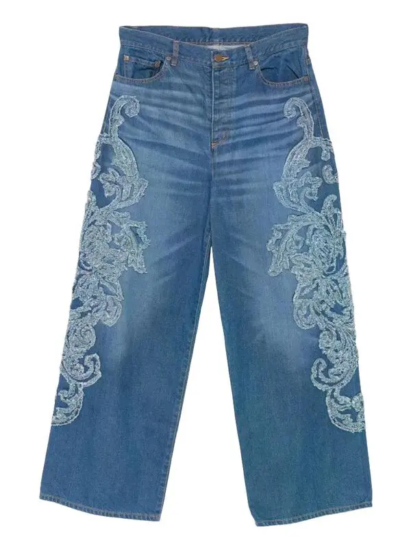 TAAKK Floral-appliqué Jeans - Blue