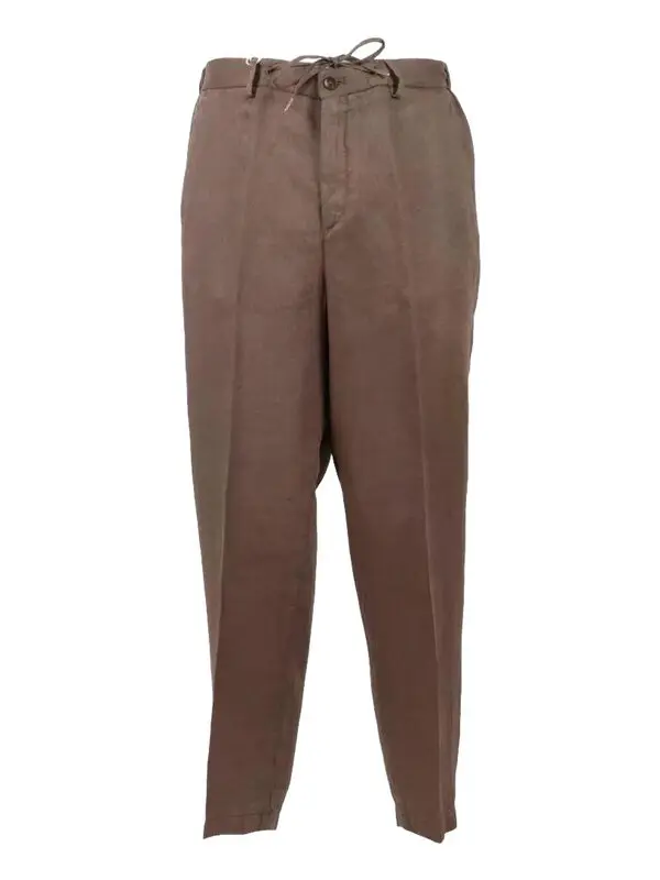 BRIGLIA 1949 Drawstring Linen Trousers - Brown