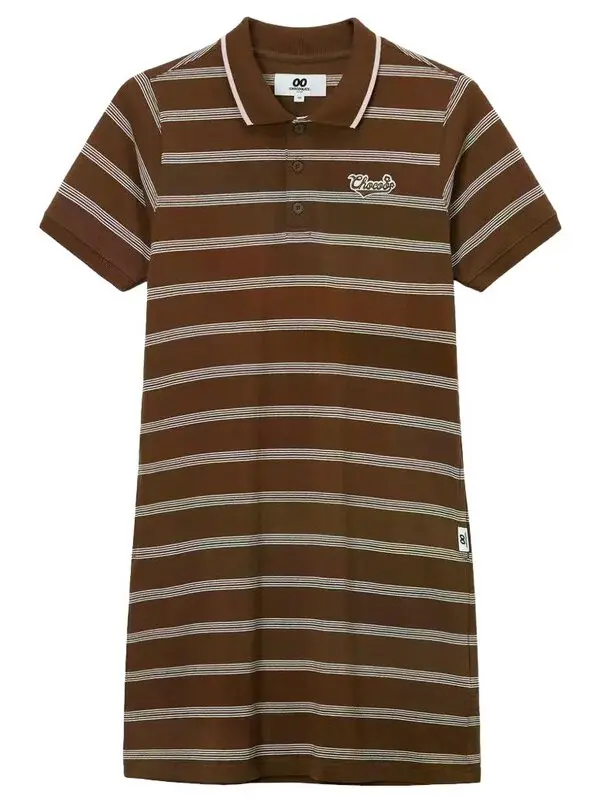 CHOCOOLATE Striped Polo Shirt Dress - Brown