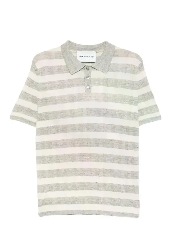 AMARANTO Striped Polo Shirt - Grey