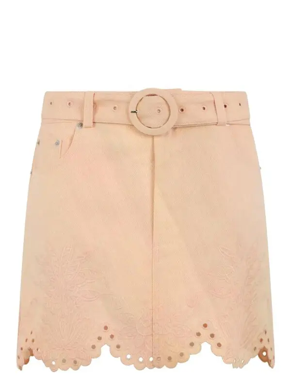 Farm Rio Floral-embellished Belted Mini Skirt - Pink