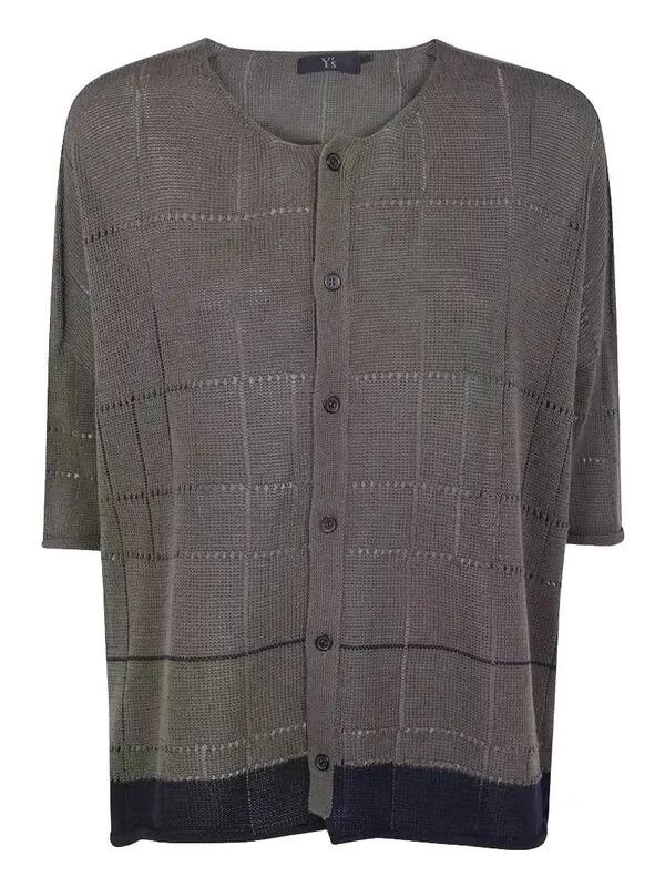 Y’s Buttoned Plaid Cardigan - Grey