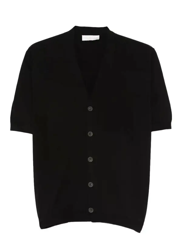 LUIGI GENTILE Short-sleeved V-neck Cardigan - Black