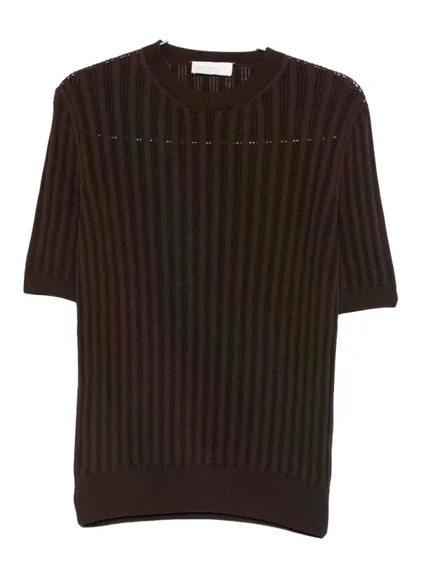 LUIGI GENTILE Open-knit Short-sleeved Sweater - Brown