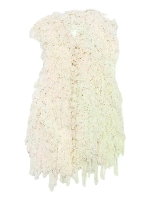 Isabel Benenato Fringed Gilet - Neutrals