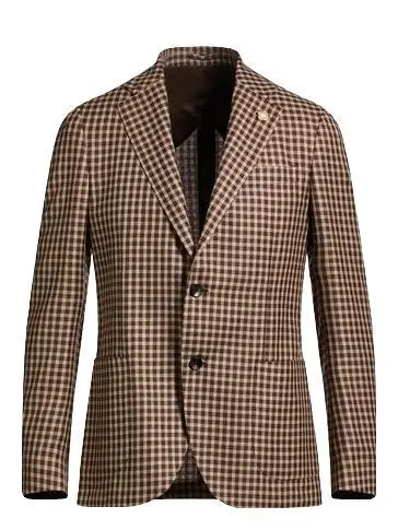 LARDINI Woven Checked Single-breasted Blazer - Dark Brown