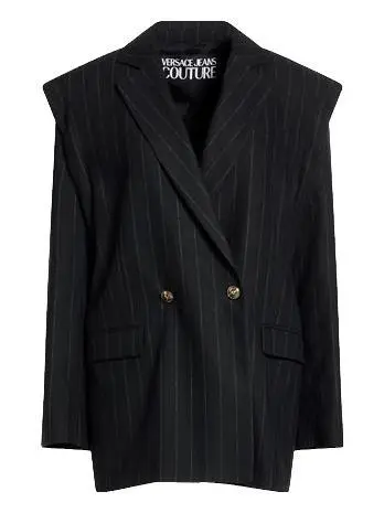 Versace Double-breasted Pinstriped Blazer - Black