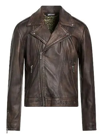 Just Cavalli Dark Lambskin Biker Jacket - Brown