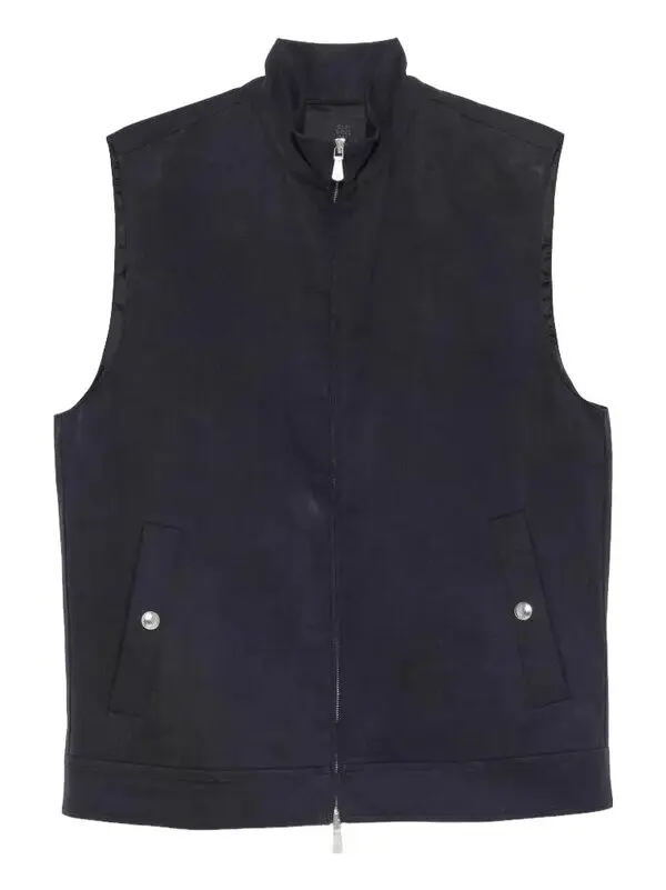 Eleventy Zip-up Linen Gilet - Blue