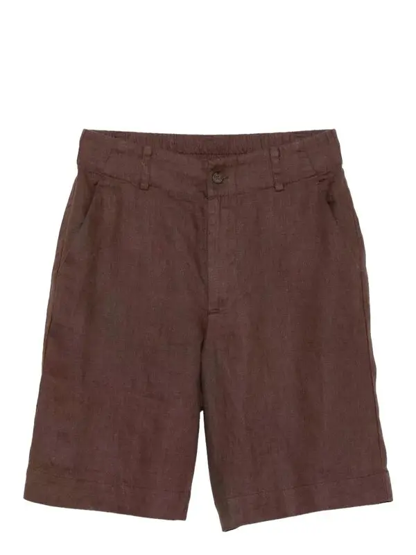 YERSE Button Linen Shorts - Brown