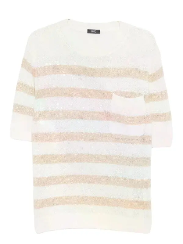 HOSIO Striped Patch-pocket Sweater - White