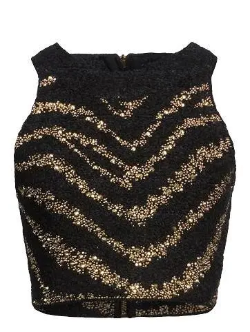 Balmain Tweed Crop Top With Appliqués - Black