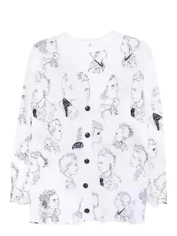 R13 Graphic Print Cardigan - White