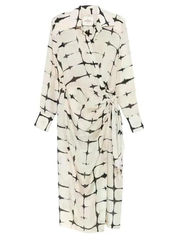 CRIDA MILANO Tie-dye Silk Wrap Dress - Neutrals